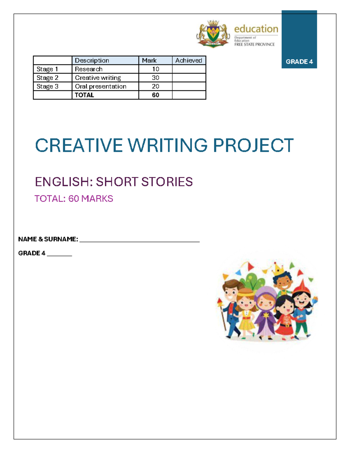 Grade 4 Creative Writing Project: Short Stories Overview (2025) - Studocu
