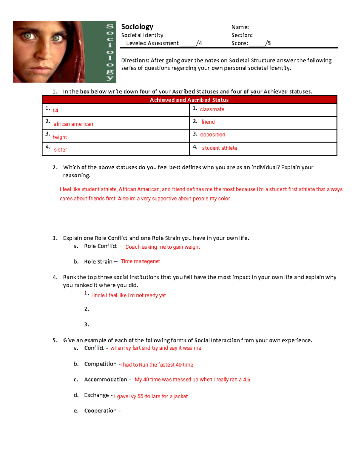 The true identity - Sociology Name: Societal Identity Section: Leveled ...