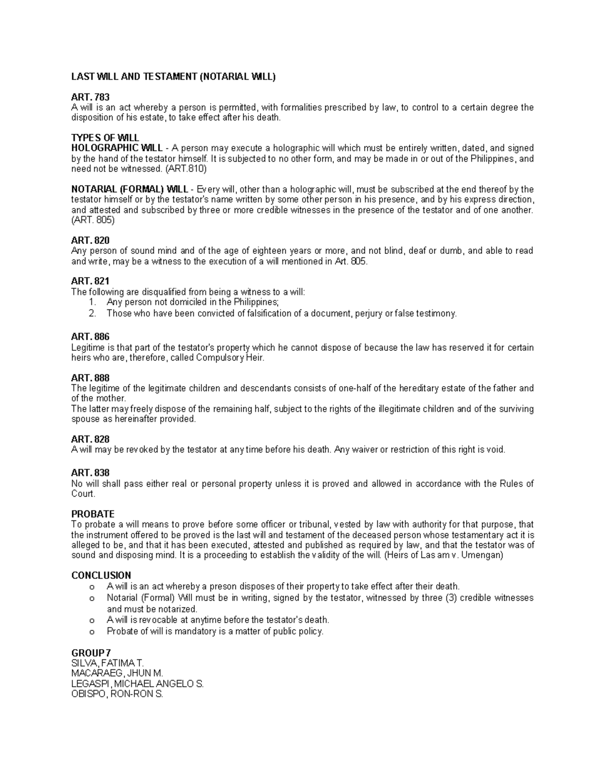 Notarial-Will - Legal Writing - LAST WILL AND TESTAMENT (NOTARIAL WILL ...