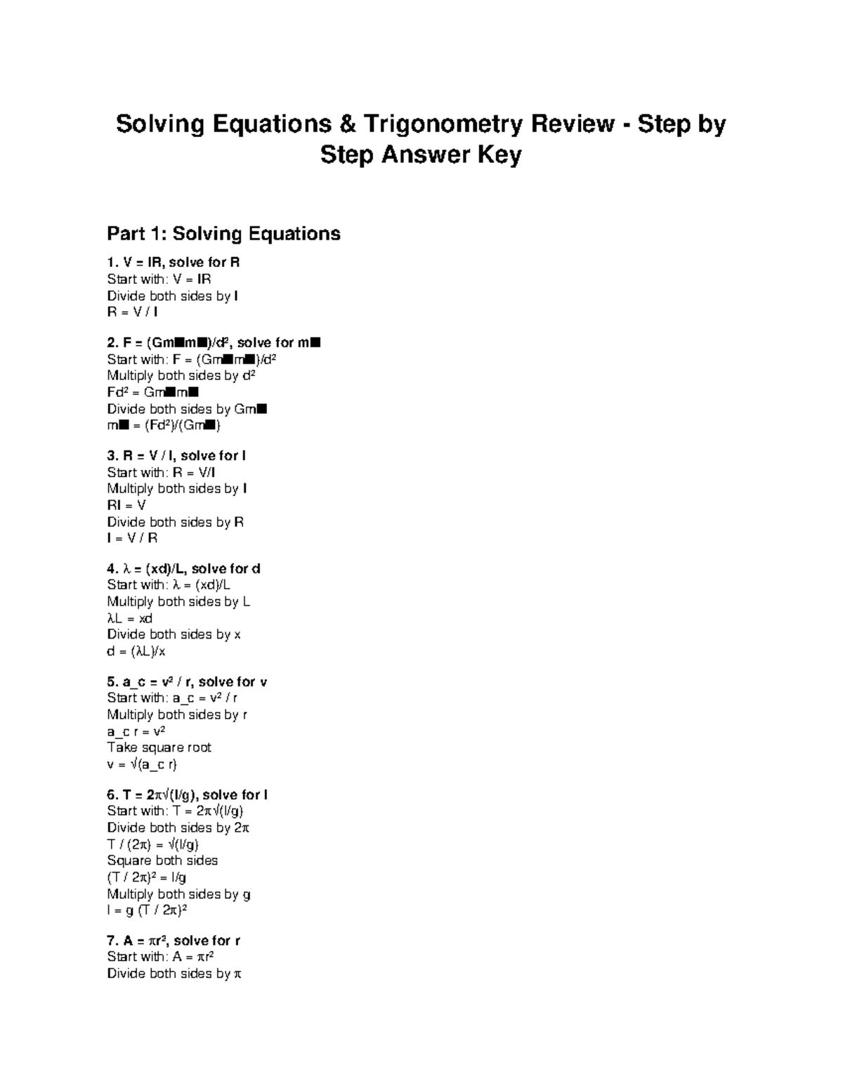 Trigonometry Review & Equation Solving Guide (MATH 101) - Studocu