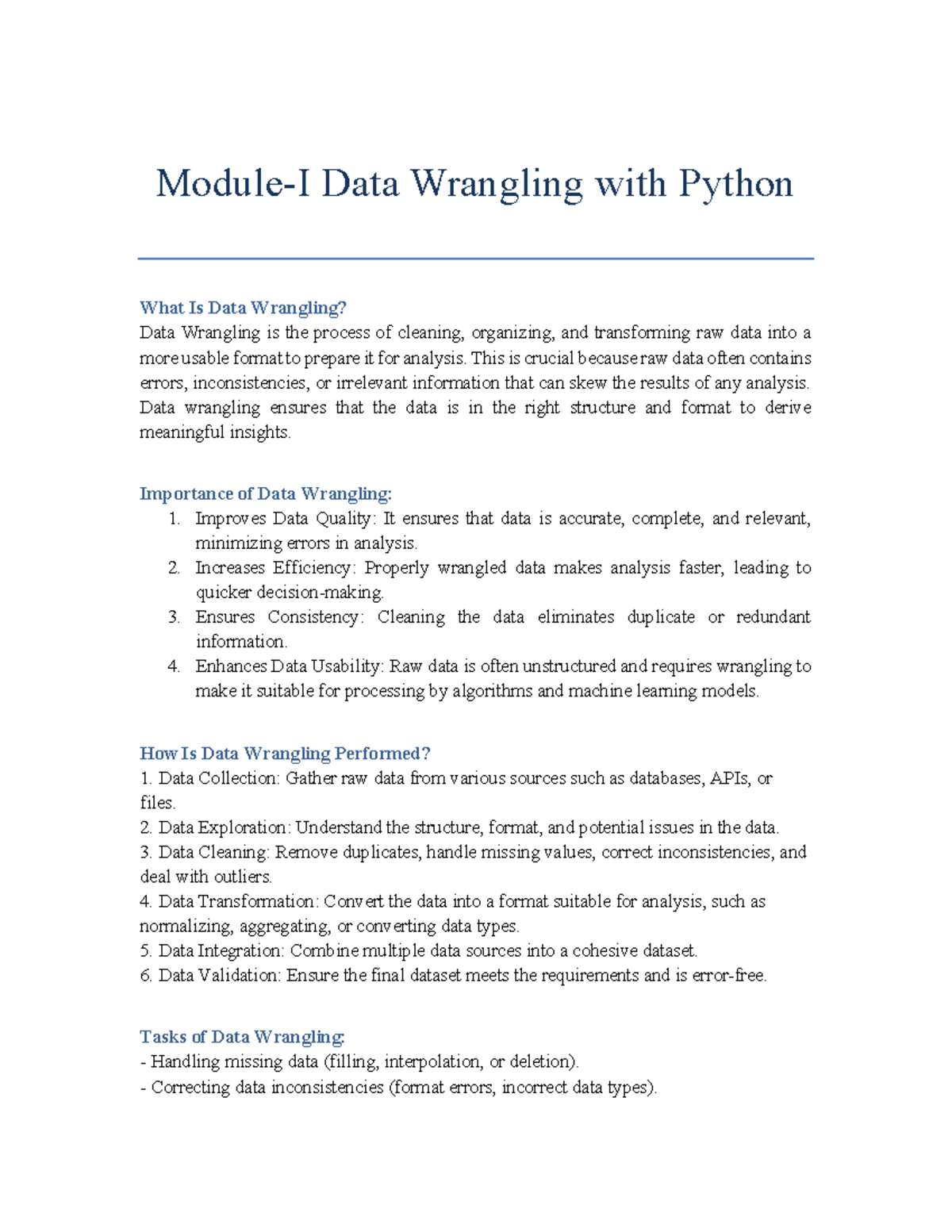 Data Wrangling with Python (CS101) - Lab Manual and Guidelines - Studocu