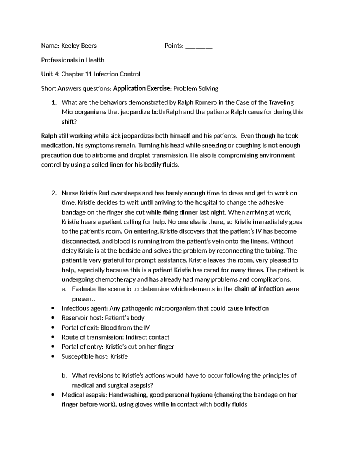 KBeers Unit 4: Chapter 11 Infection Control Short Answer Solutions ...