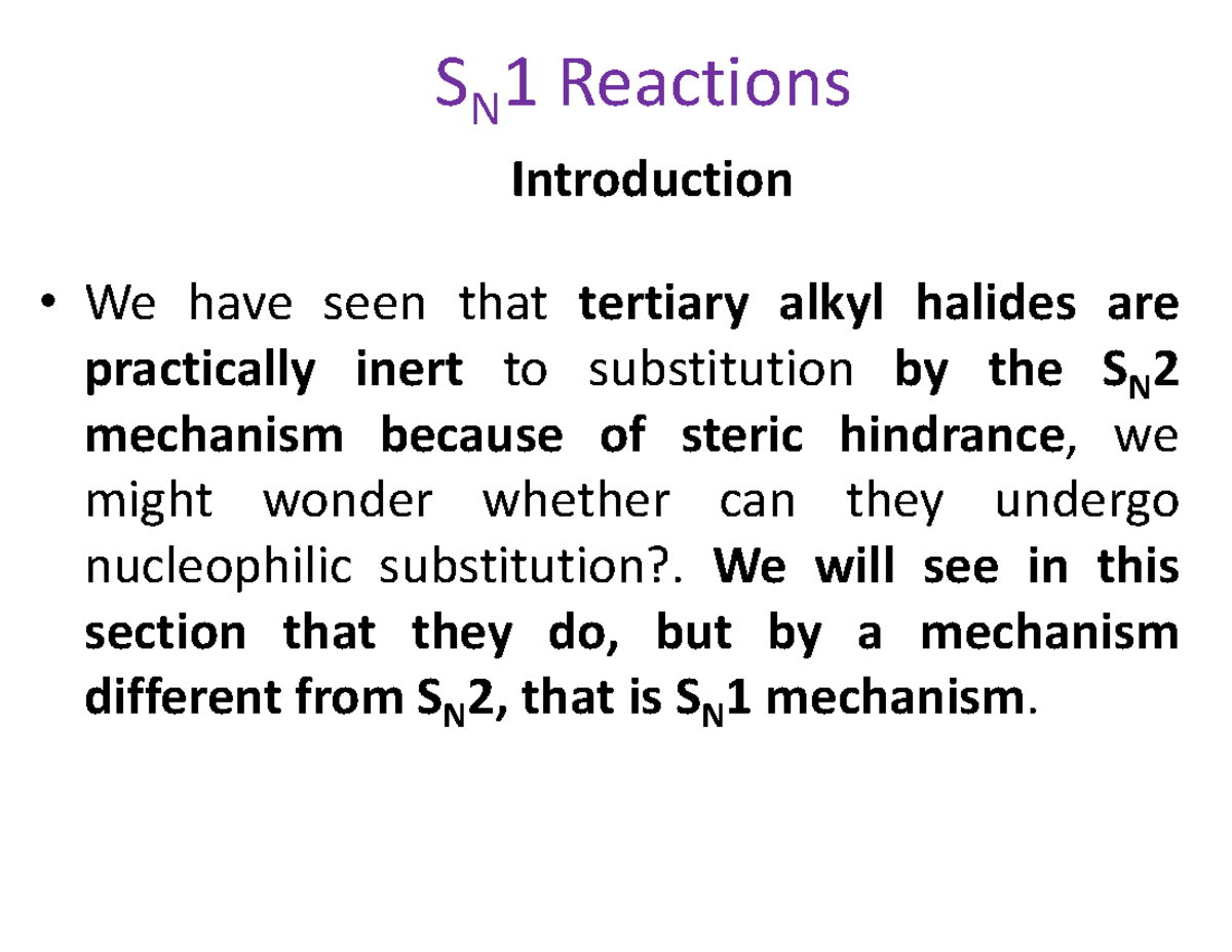 SN1 Reactions: Detailed Notes on Mechanism and Examples - Studocu