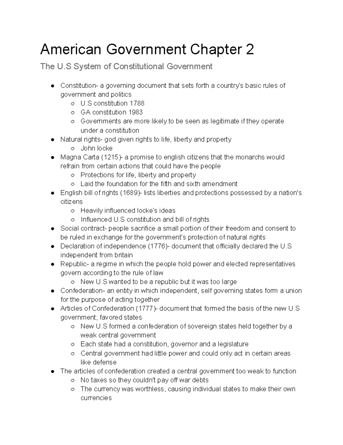 American Government Chapter 2: Foundations of Constitutional Governance ...
