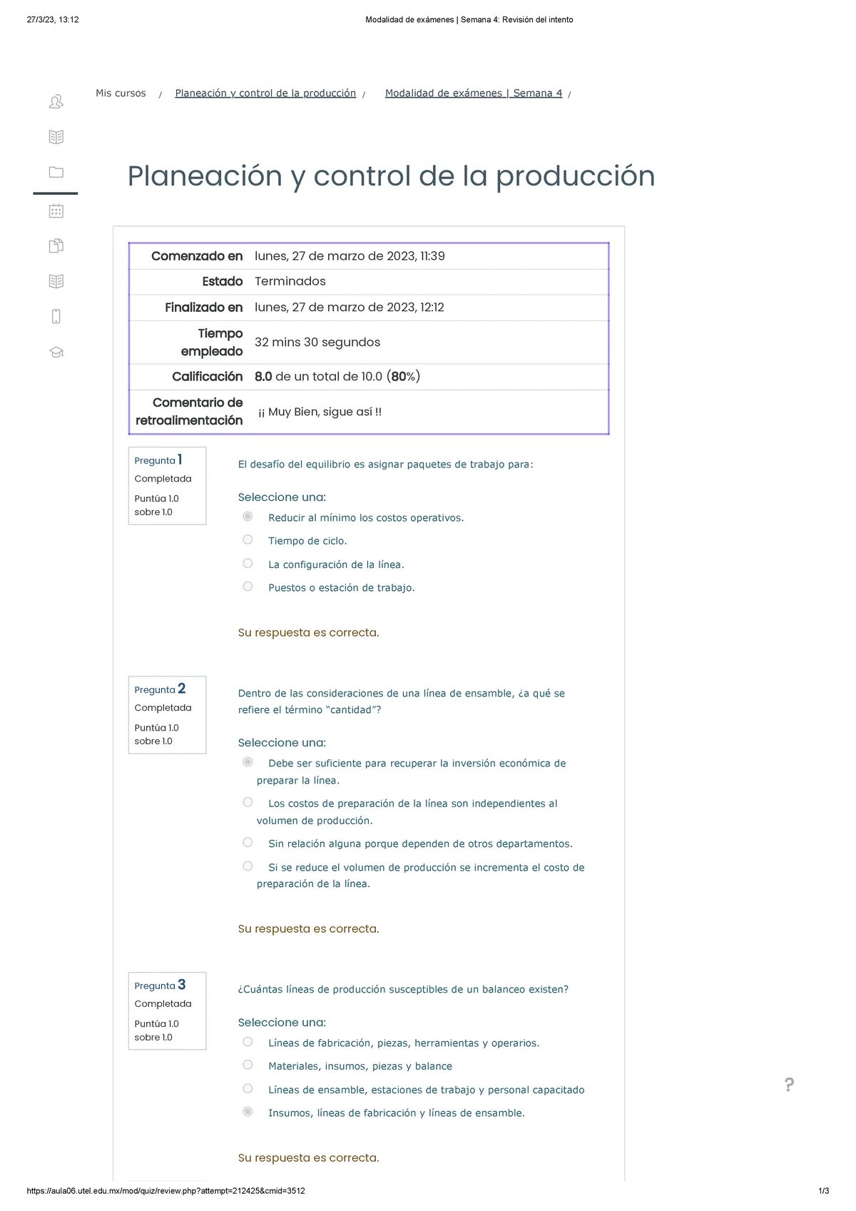 Modalidad de exámenes Semana 3 Revisión del intento - - Studocu