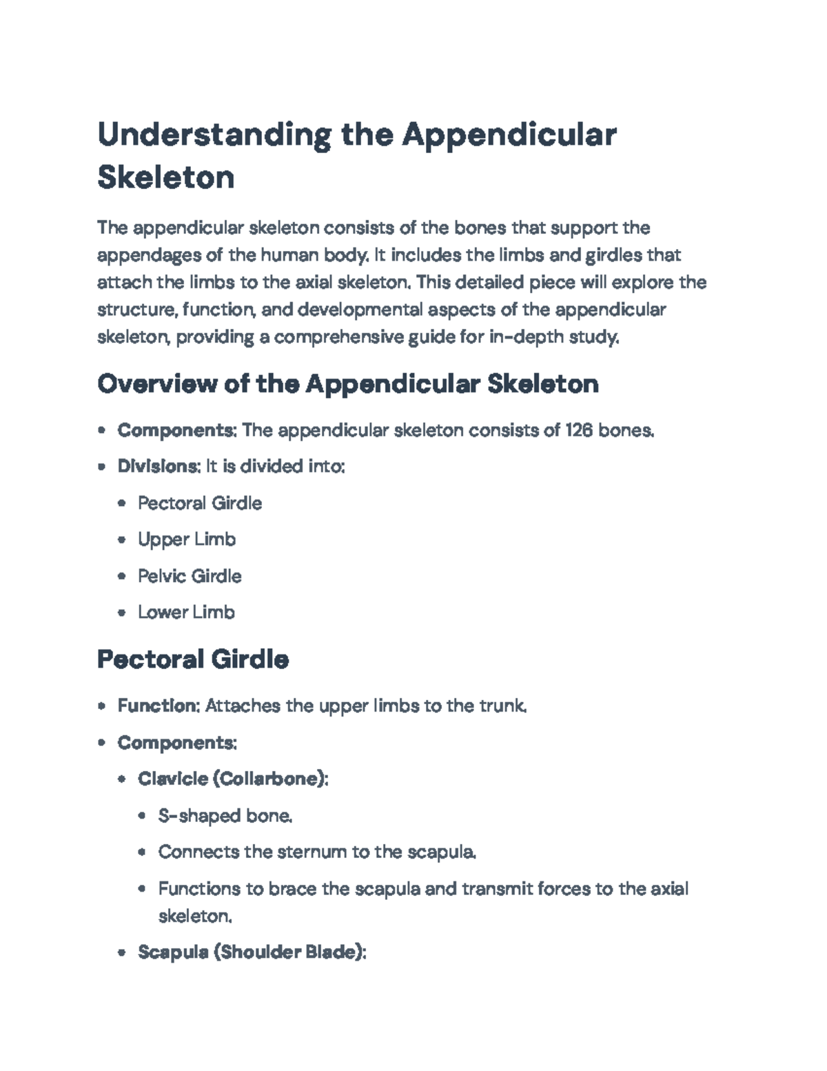 Examining The Appendicular Skeleton Structure Function Study Guide
