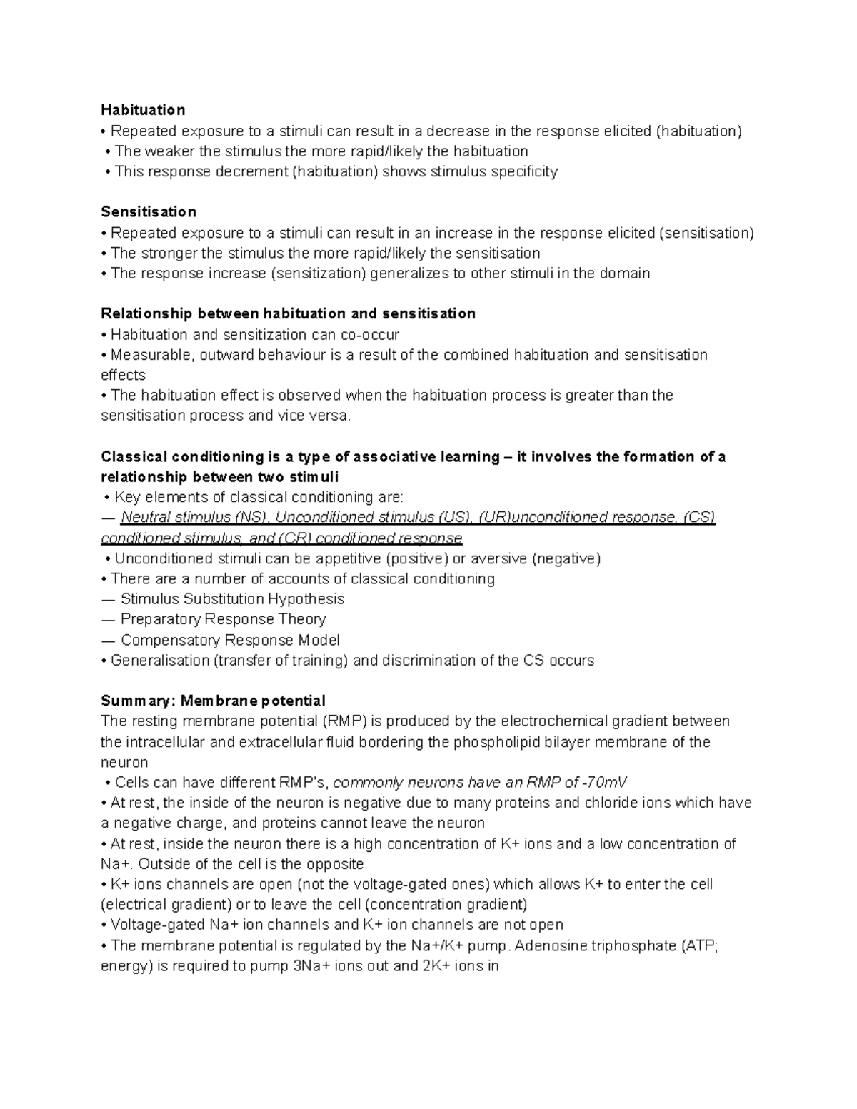 Biopsych 101: Habituation, Sensitization, and Neural Mechanisms Summary ...