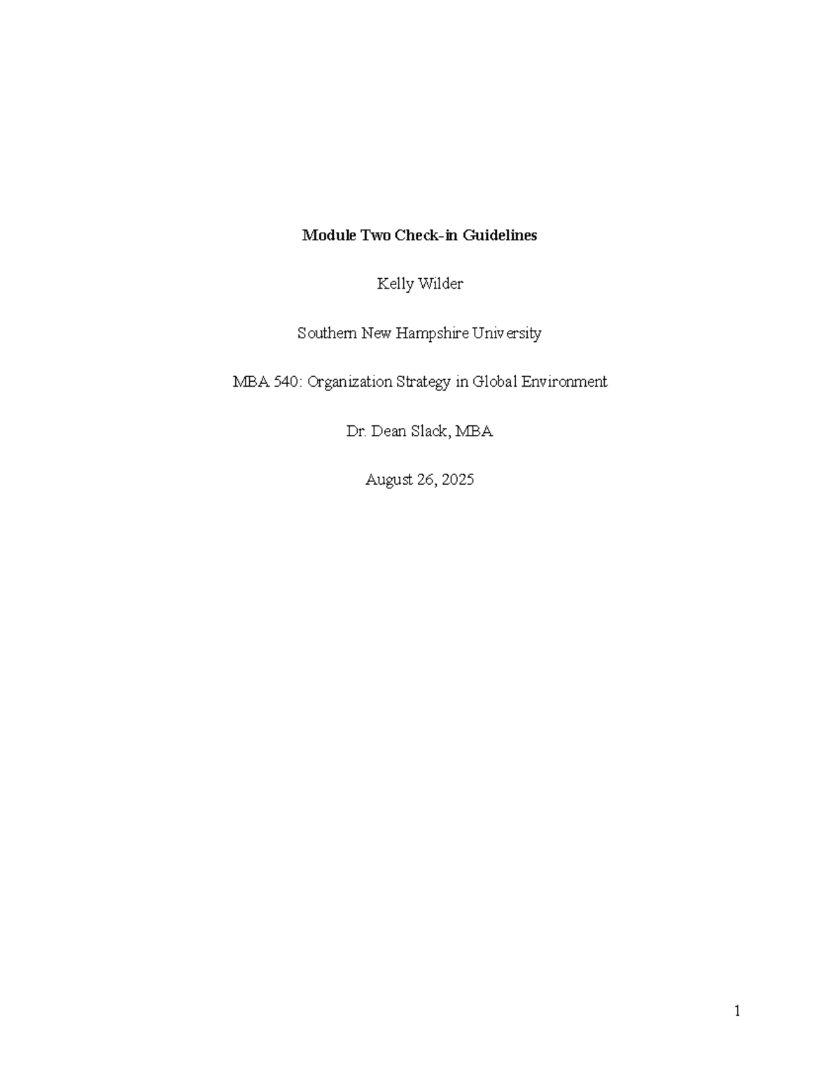 MBA 540: Module Two Project Guidelines & Check-In - Studocu