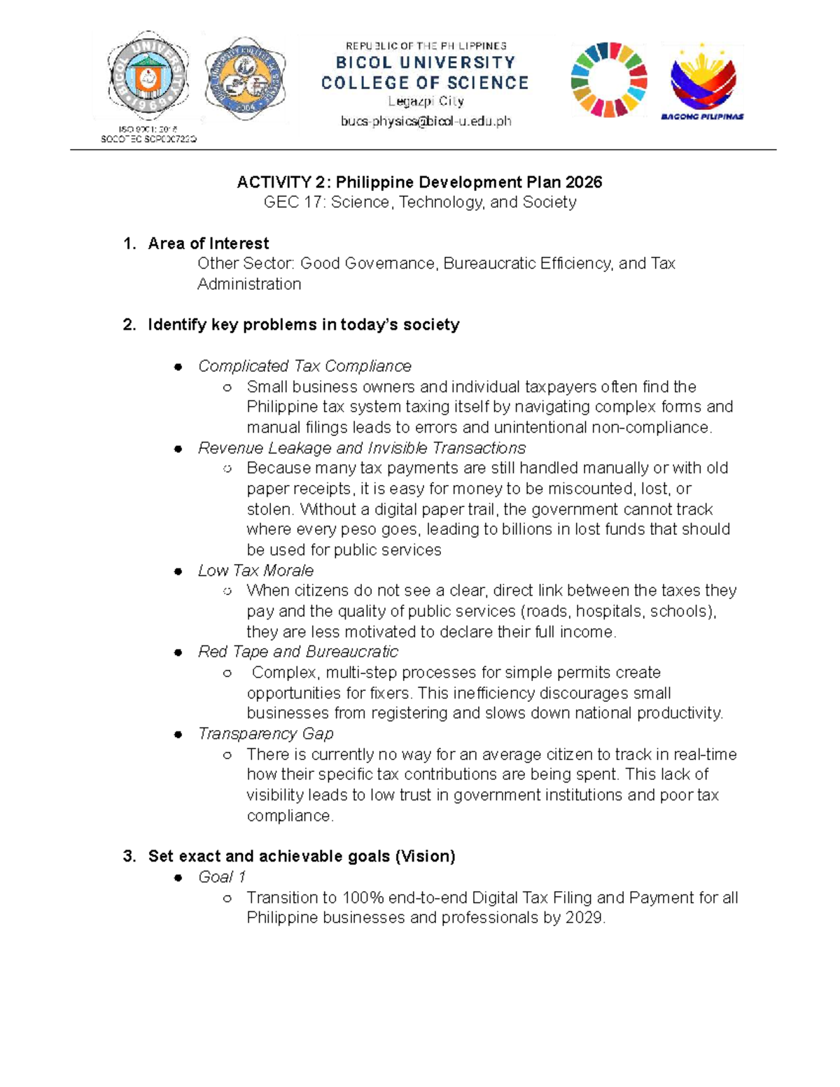 ACTIVITY 2: Philippine Development Plan 2026 GEC 17 - Tax Compliance ...