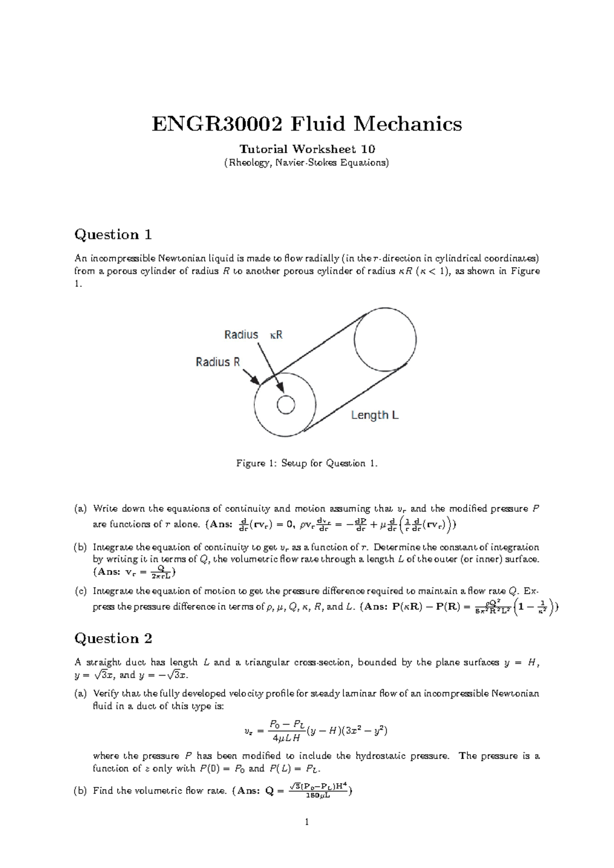 ENGR30002 Fluid Mechanics Tutorial Worksheet 10 Summary and Solutions ...