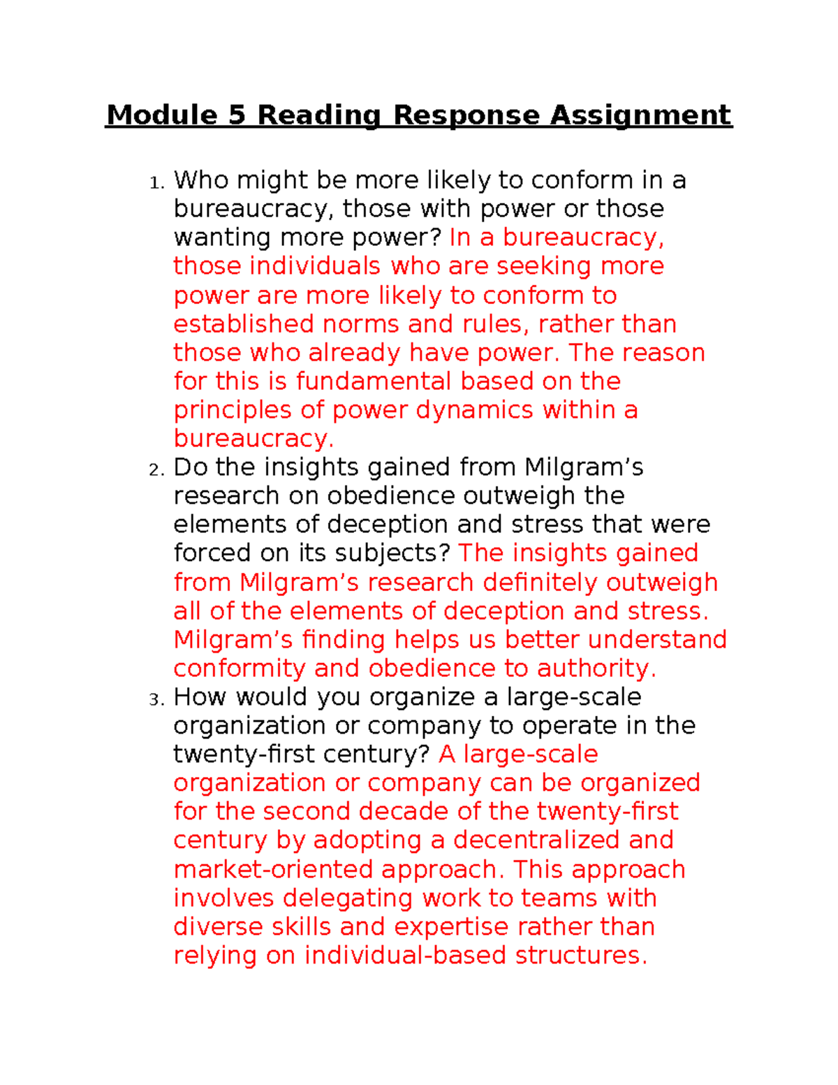 Module 5 Reading Response: Conformity and Power Dynamics Analysis - Studocu