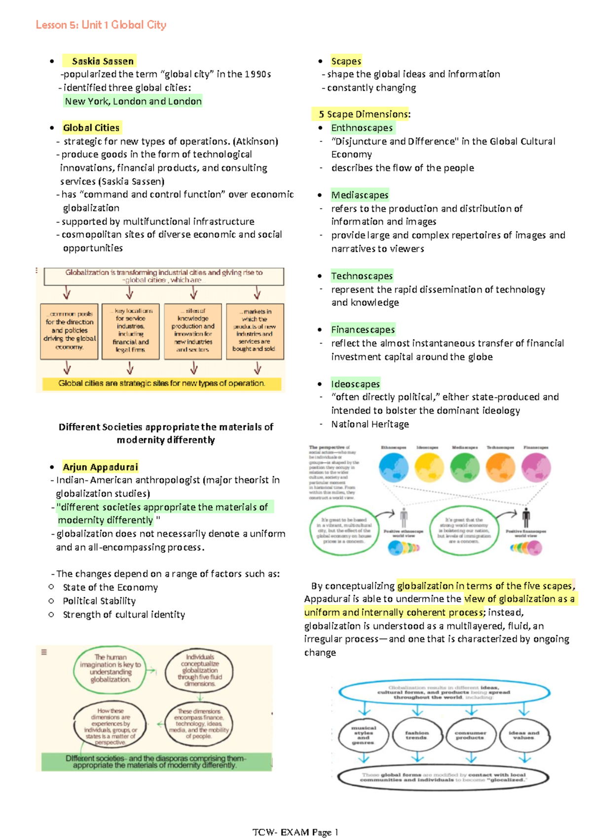 Lesson 5: Unit 1 Insights on Global Cities and Appadurai's Scapes - Studocu