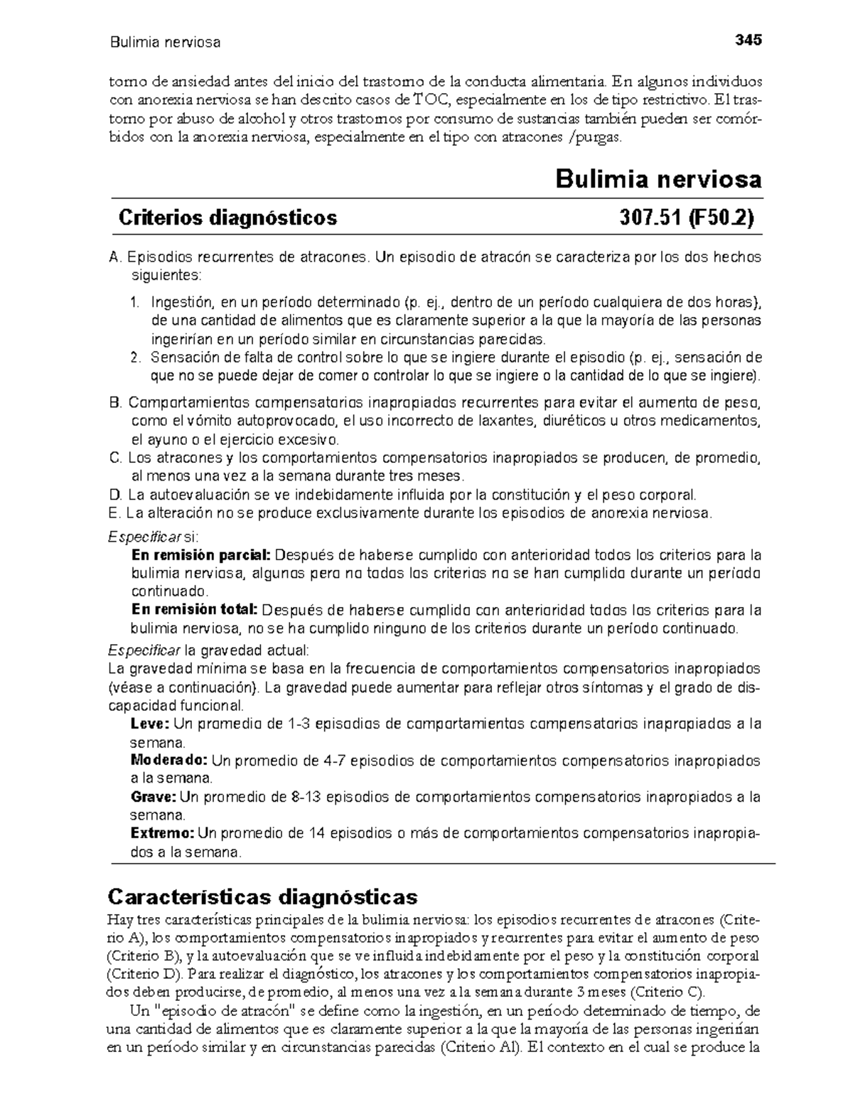 Bulimia Nerviosa: Criterios Diagnósticos y Comorbilidades 345 - Studocu
