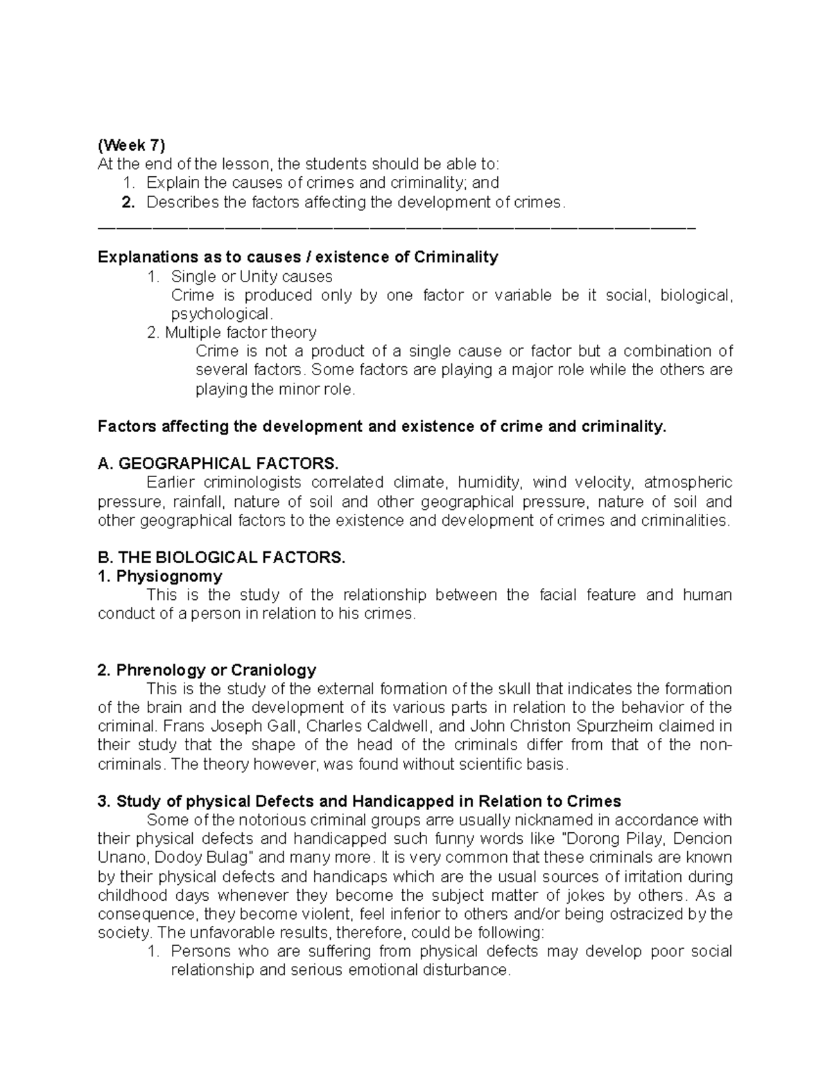 CRIM111-Midterm-Module: Causes and Factors of Criminality - Studocu