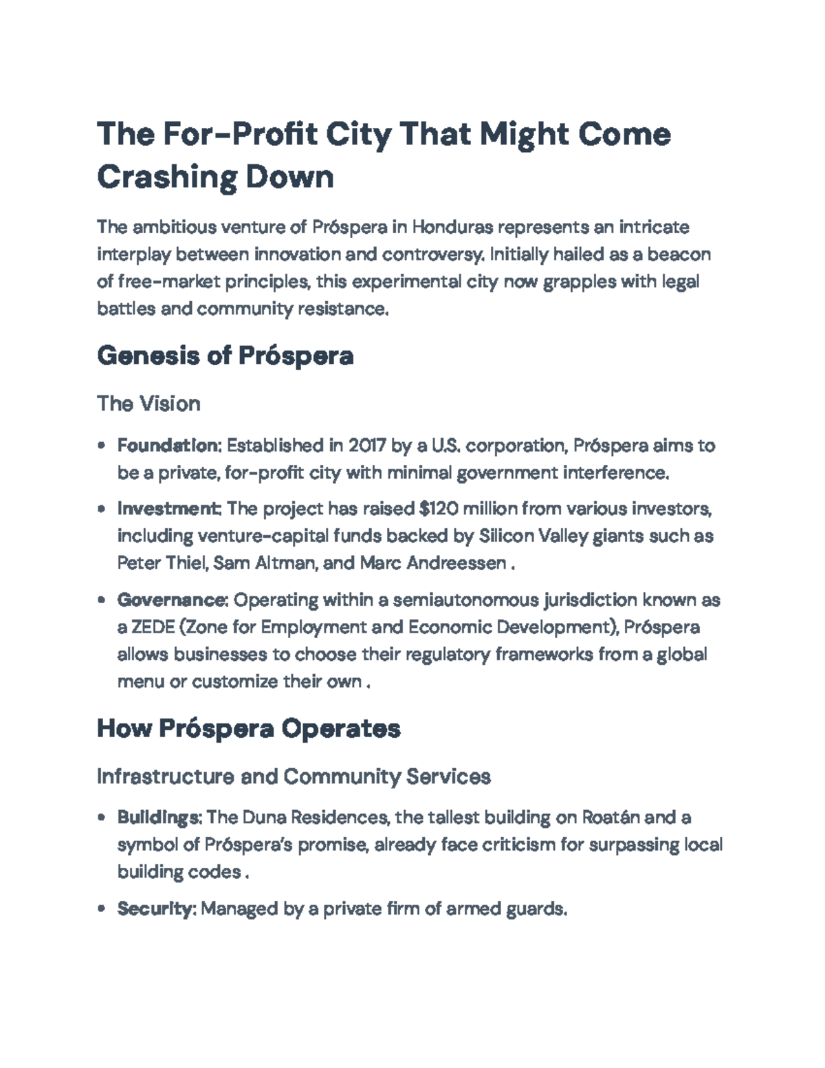 The For-Profit City of Próspera: Innovation, Controversy & Challenges ...