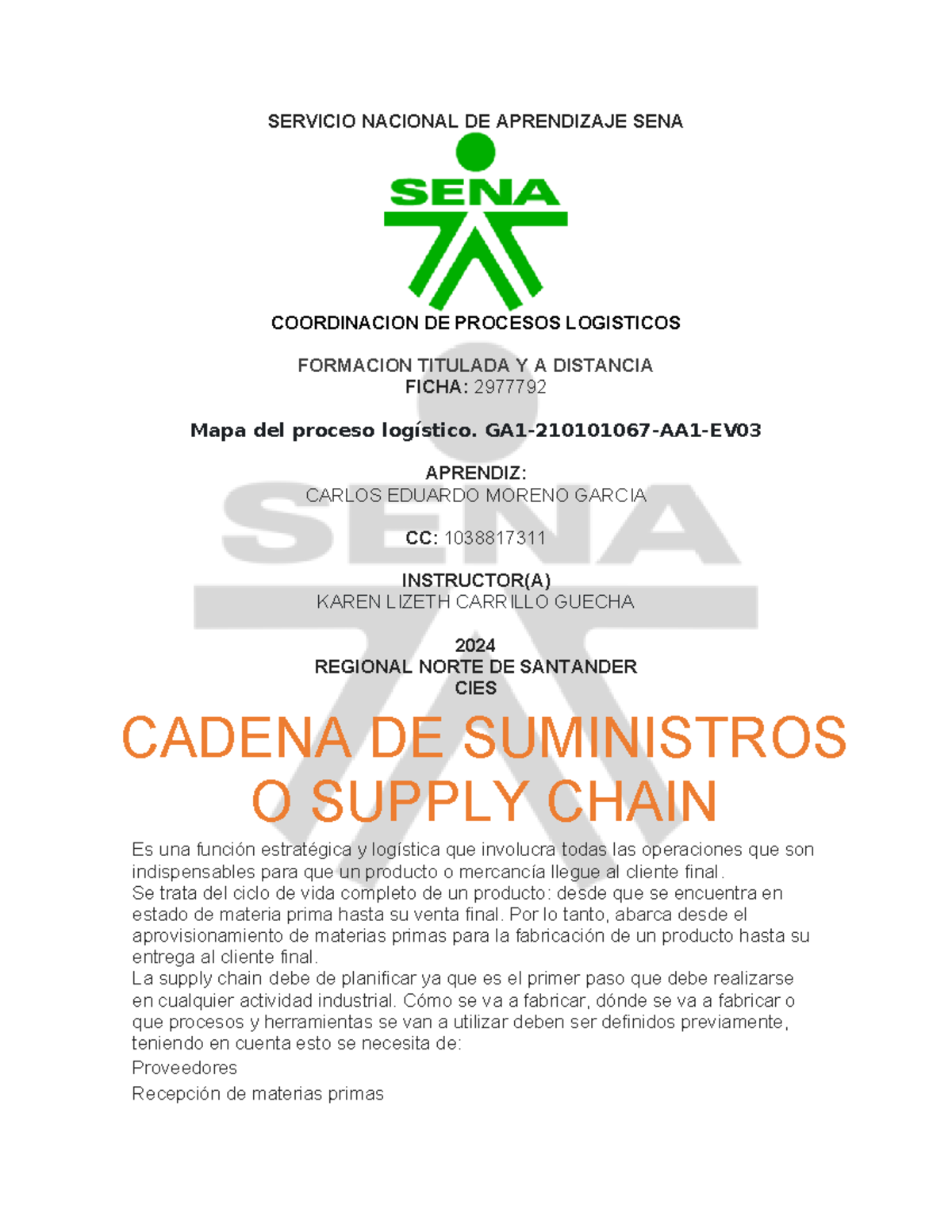 Mapa del Proceso Logístico - GA1-210101067-AA1-EV03 - Studocu