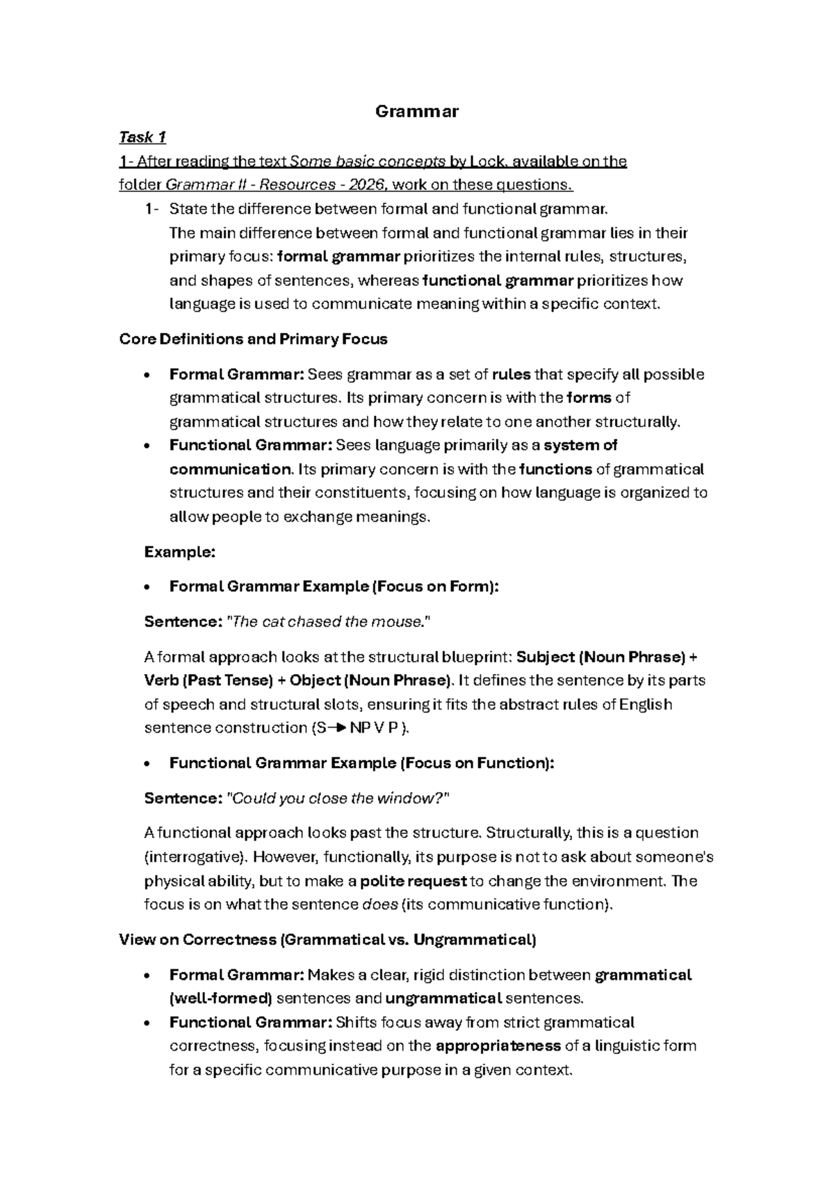 Grammar II: Formal vs. Functional Overview - Studocu