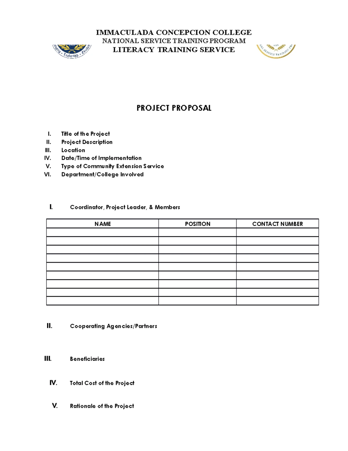 NSTP 2 Project Proposal for Community Literacy Training Service - Studocu