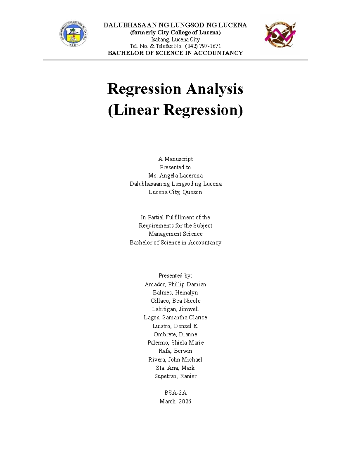 BS Accountancy Regression Analysis: Understanding Linear Relationships ...