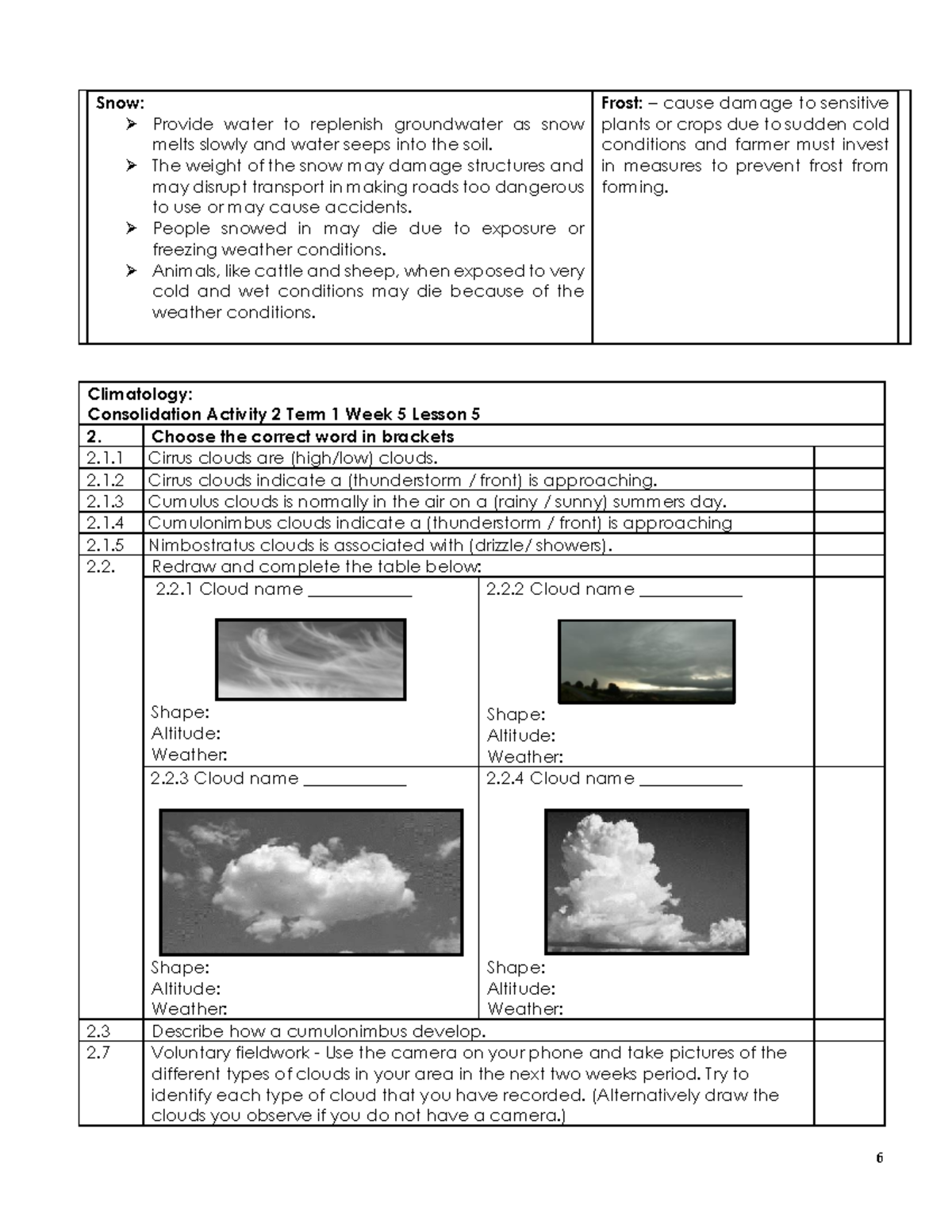 Climatology: Clouds Homework - Test for Term 1 Week 5 - Studocu