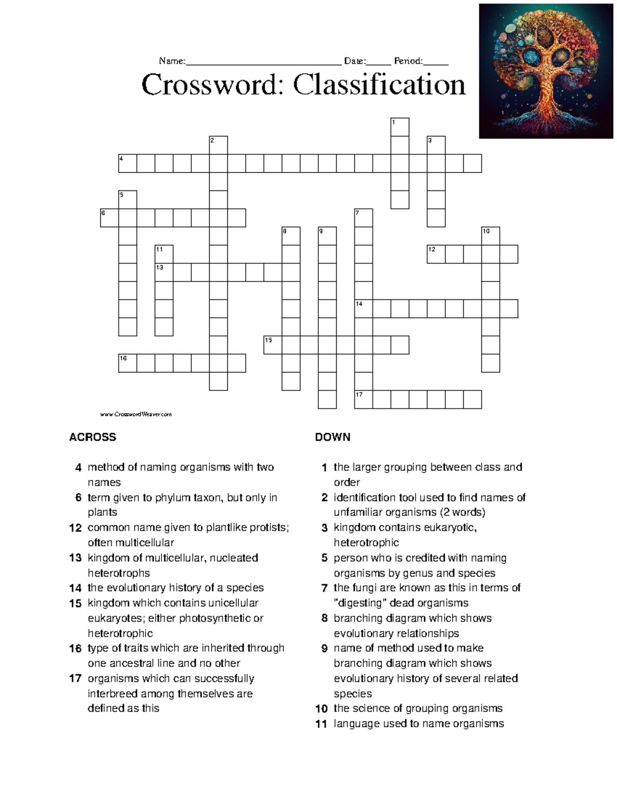 Crossword: Classification for biology 101 final exam - Studocu