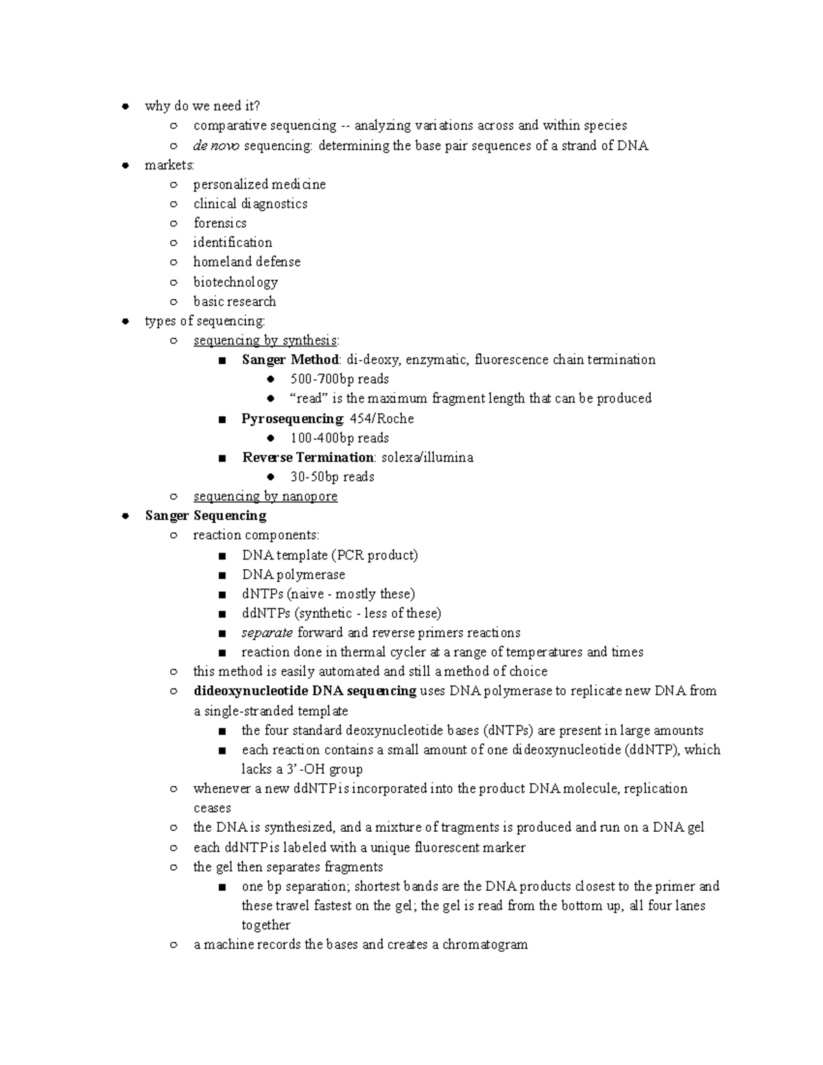 Sequencing Notes - why do we need it? comparative sequencing ...