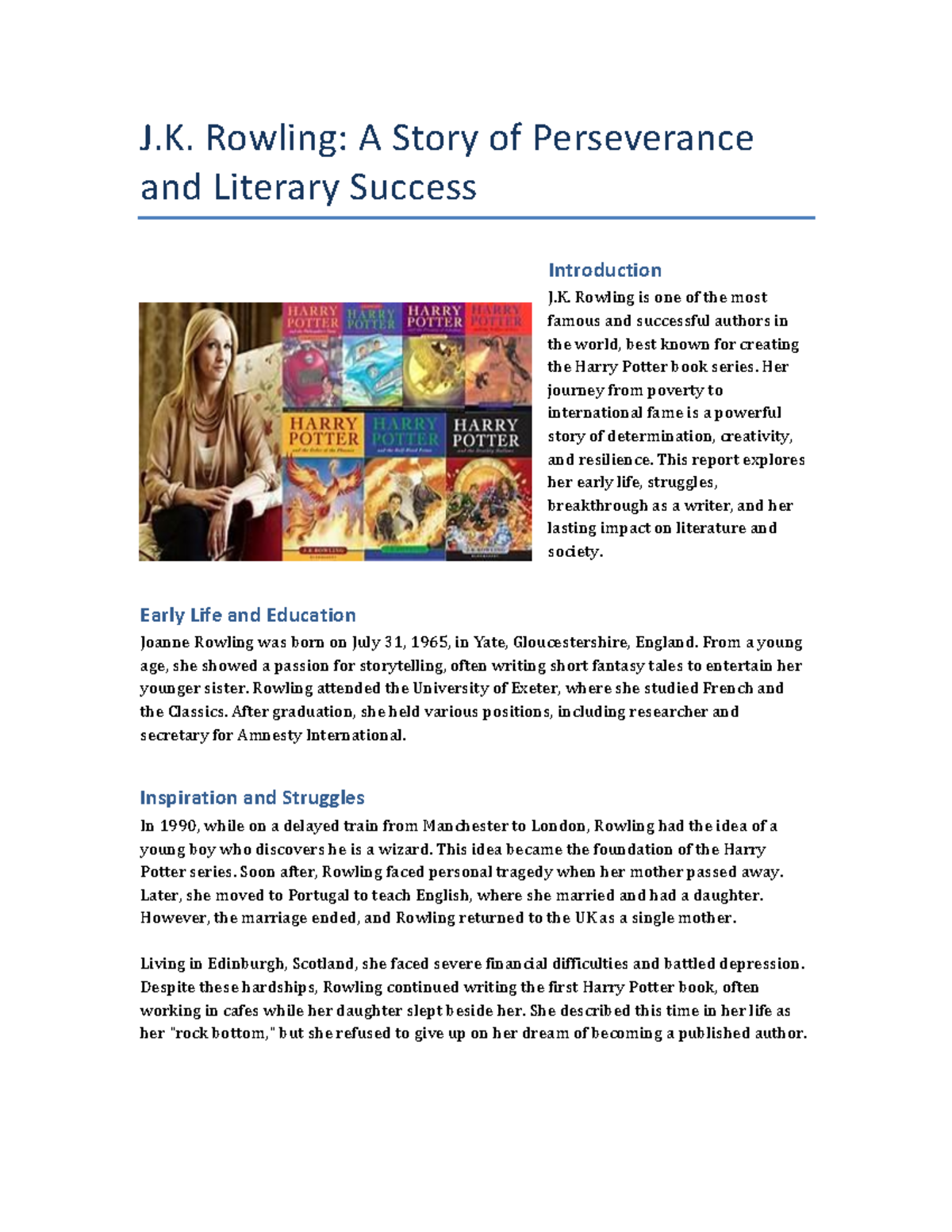 JK Rowling Success Story School Report - J. Rowling: A Story of ...