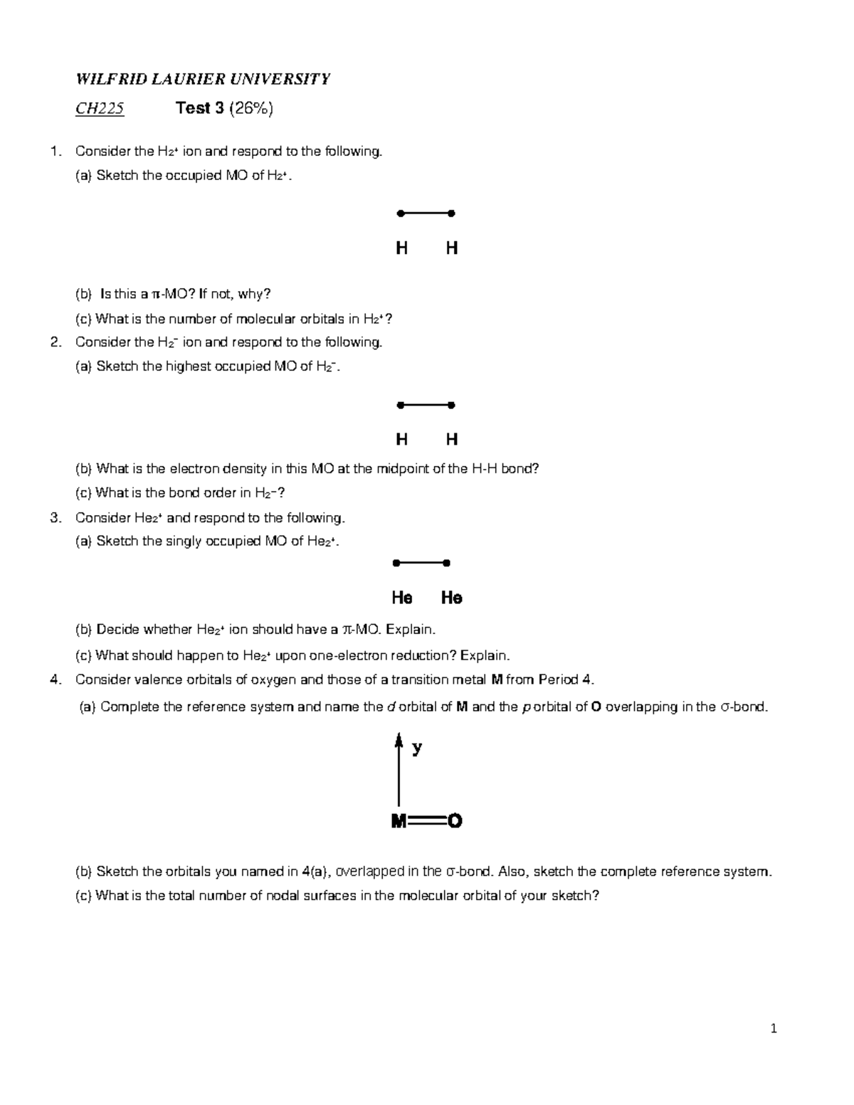 CH225 Test 3 Practice Questions on Molecular Orbitals - Studocu