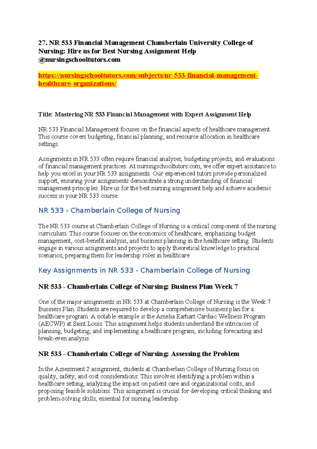 Mastering NR 533 Financial Management: Key Concepts & Assignments Guide ...
