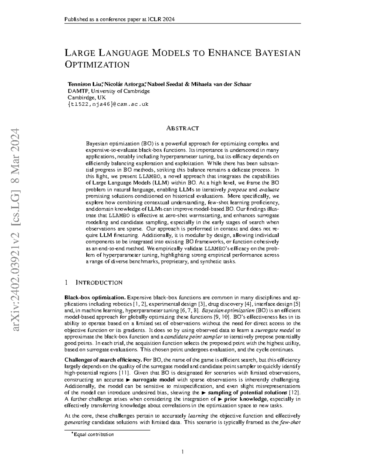 LLAMBO: Enhancing Bayesian Optimization with LLMs - ICLR 2024 - Studocu