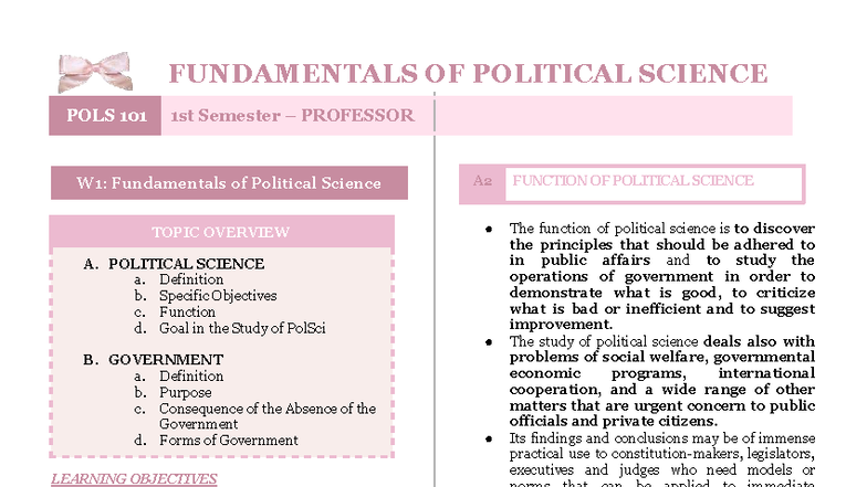 POLS 101: Introduction to Political Science Overview and Objectives ...