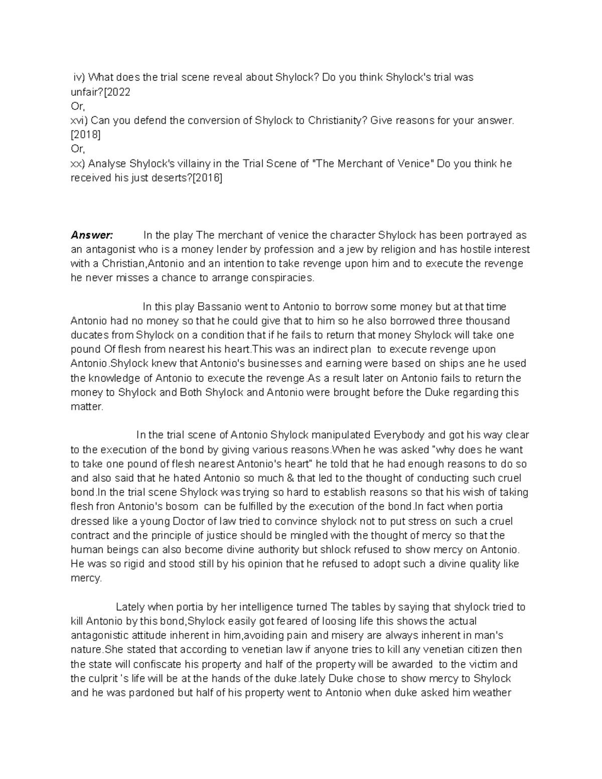 Analysis of Shylock's Character and the Trial Scene in Merchant of ...