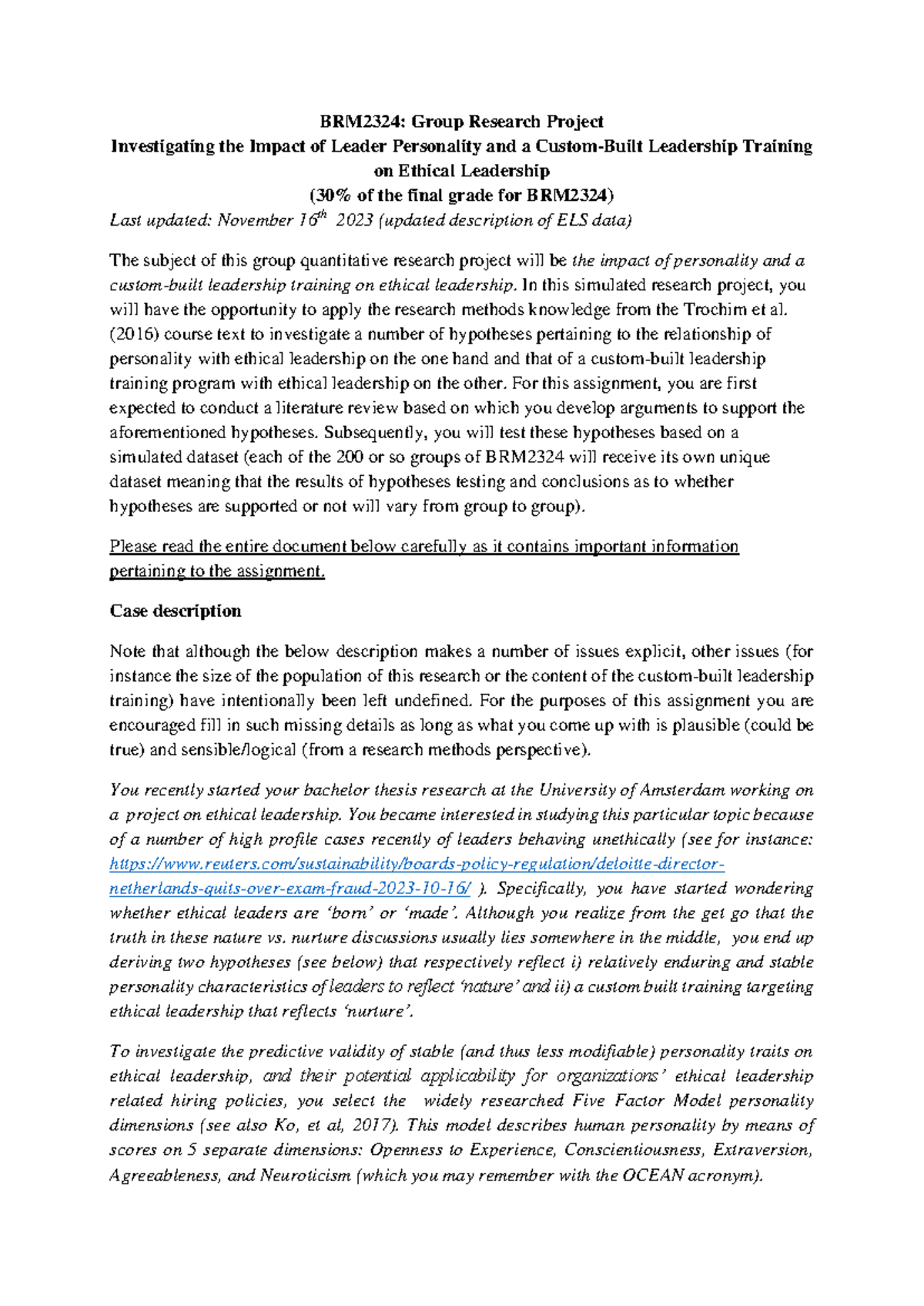 BRM2324 Group Research Project: Leader Personality & Ethical Leadership ...