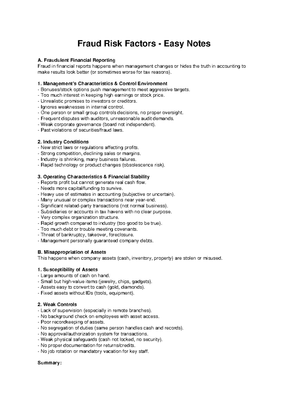 Fraud Risk Factors Notes: Key Insights and Characteristics - Studocu