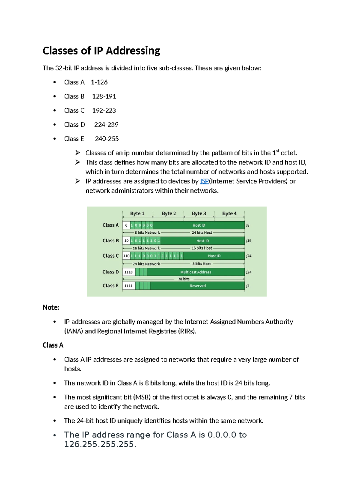 IP Addressing Classes Explained: A, B, C, D, and E Overview - Studocu