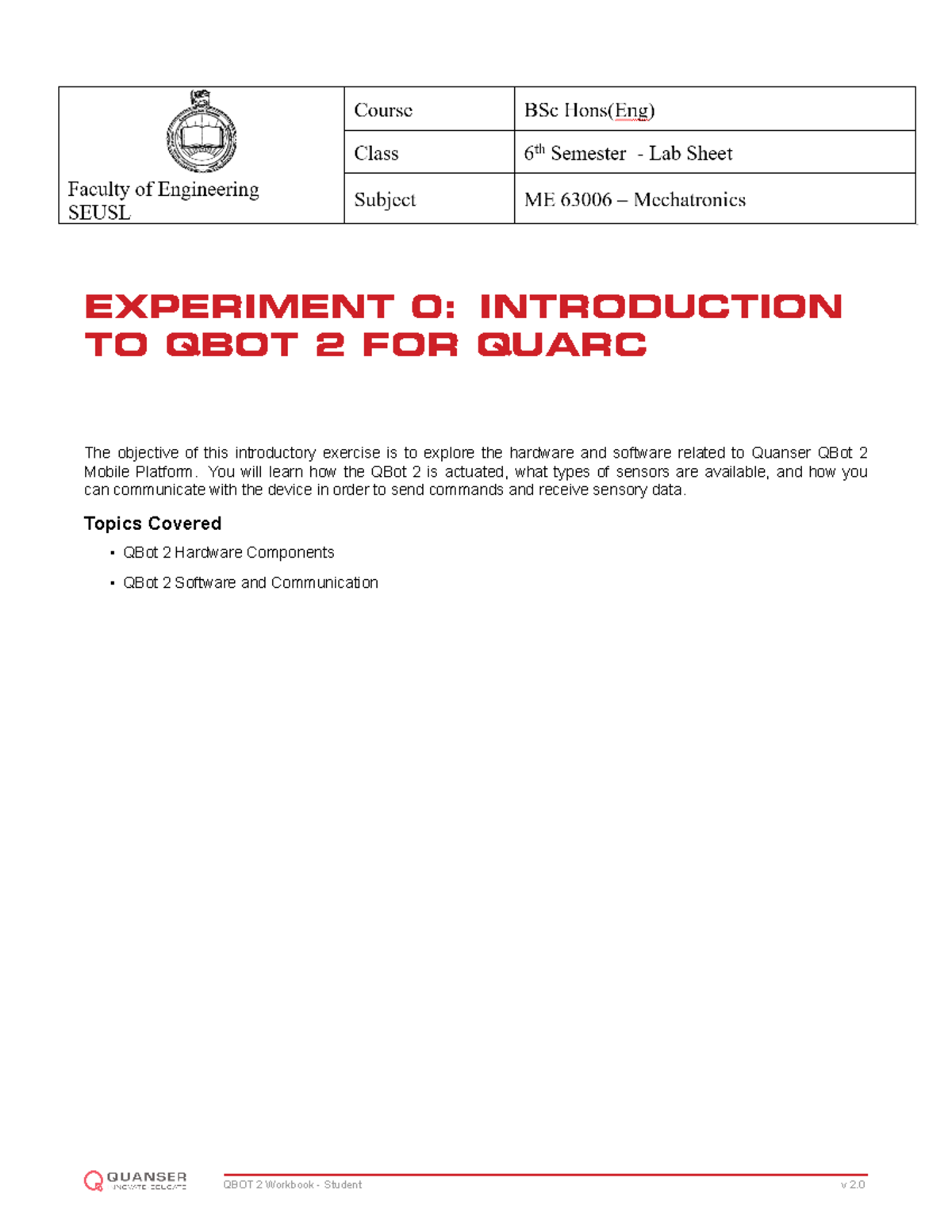 QBot 2 Lab Sheet: Introduction to Mobile Platform Mechanics and ...