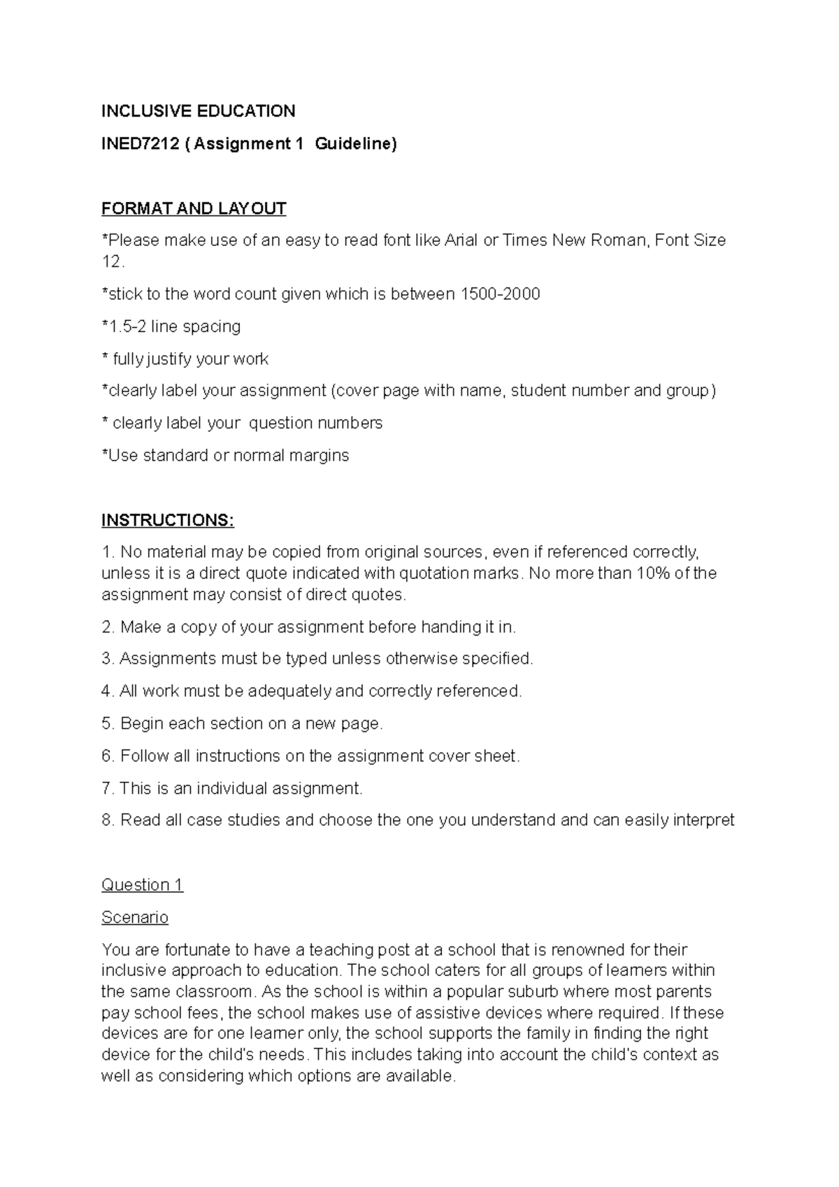 INED7212 - Assignment 1 Guideline for Inclusive Education Essay - Studocu