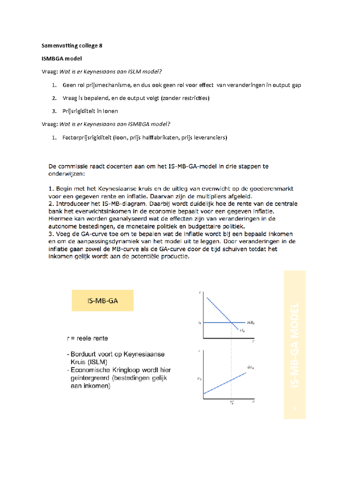 Samenvatting College 8: ISMBGA Model in Empirische Macro Economie ...