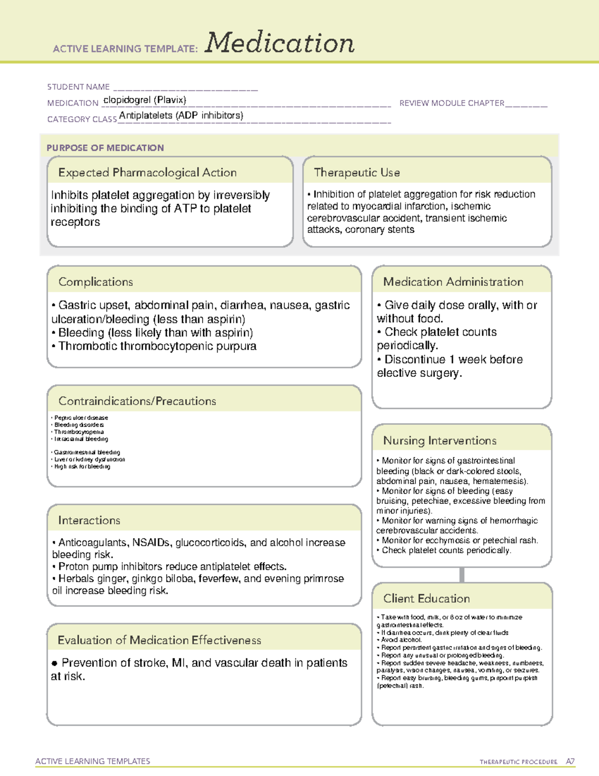Active Learning Template: Therapeutic Procedure A - Medications - Studocu