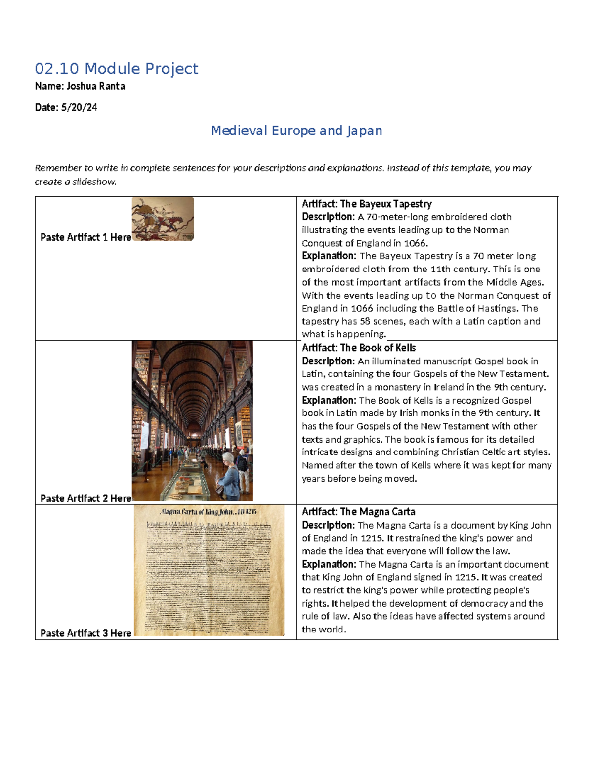 02.10 Module Project: Artifacts of Medieval Europe and Japan - Studocu