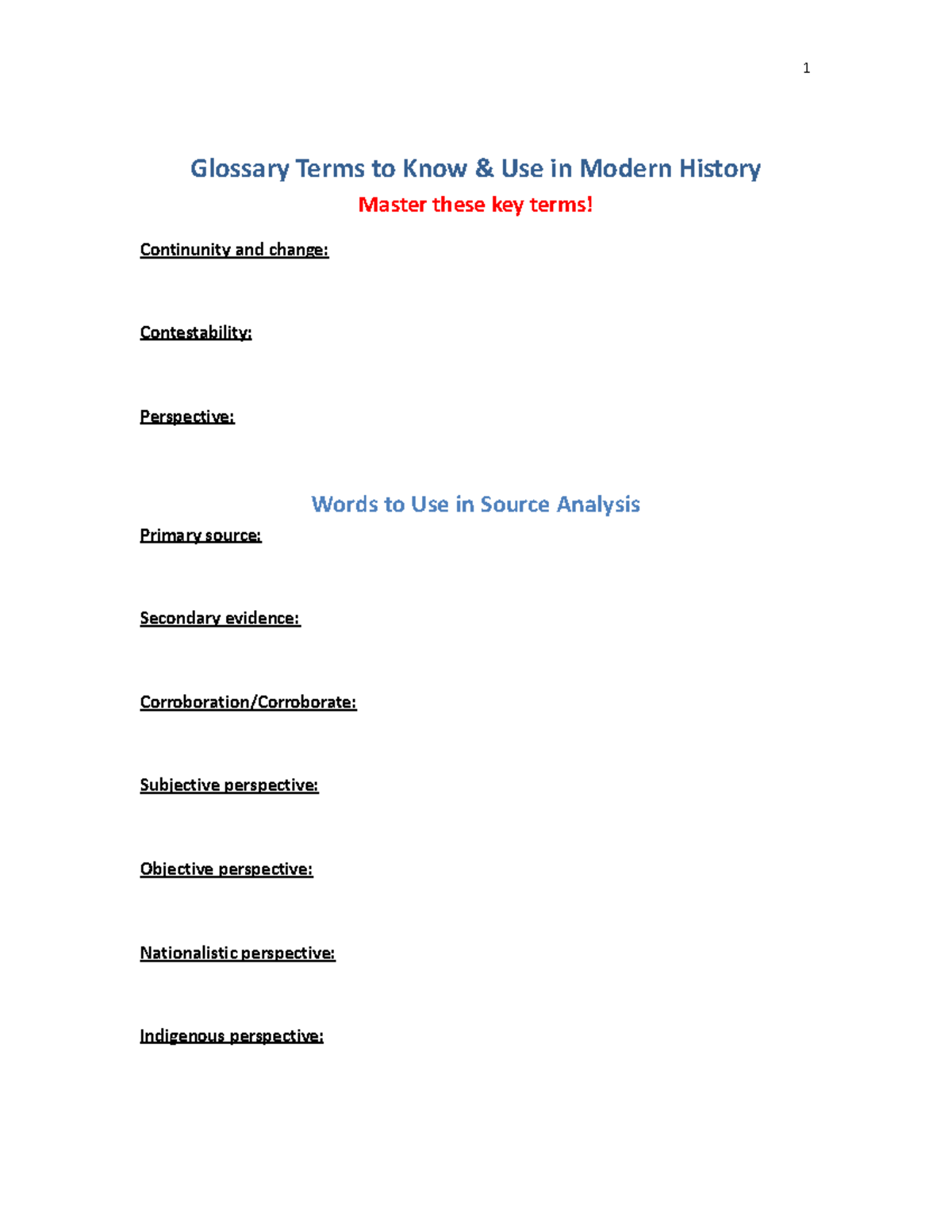 Modern History Vocabulary List: Key Terms & Concepts - Studocu
