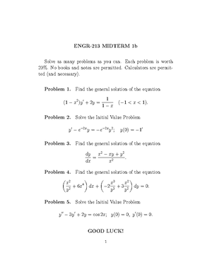 ENGR213-Midterm 1 - ENGR-213 MIDTERM 1c Solve as many problems as you can. Each problem is worth ...