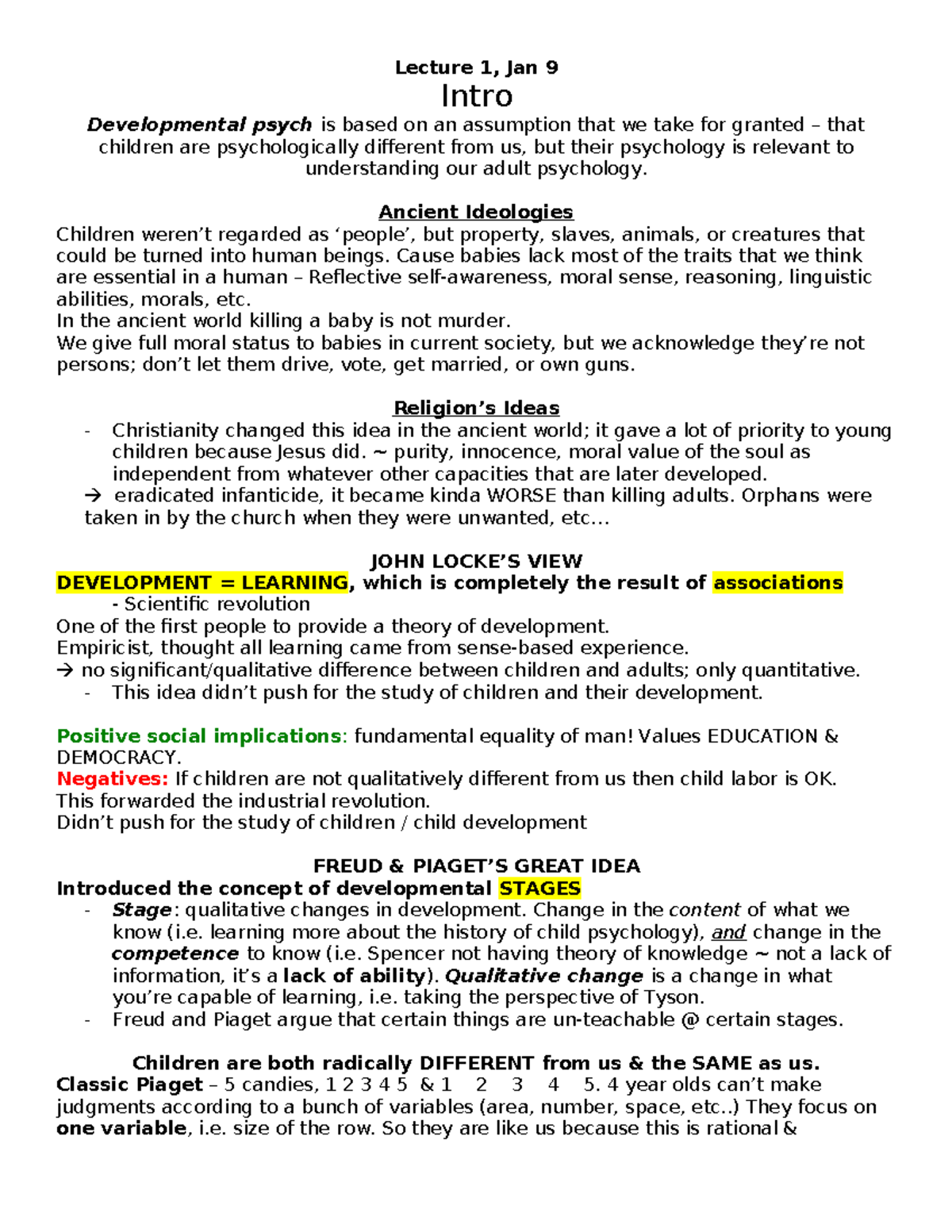 PSY210 Midterm Study Guide: Key Concepts in Developmental Psychology ...