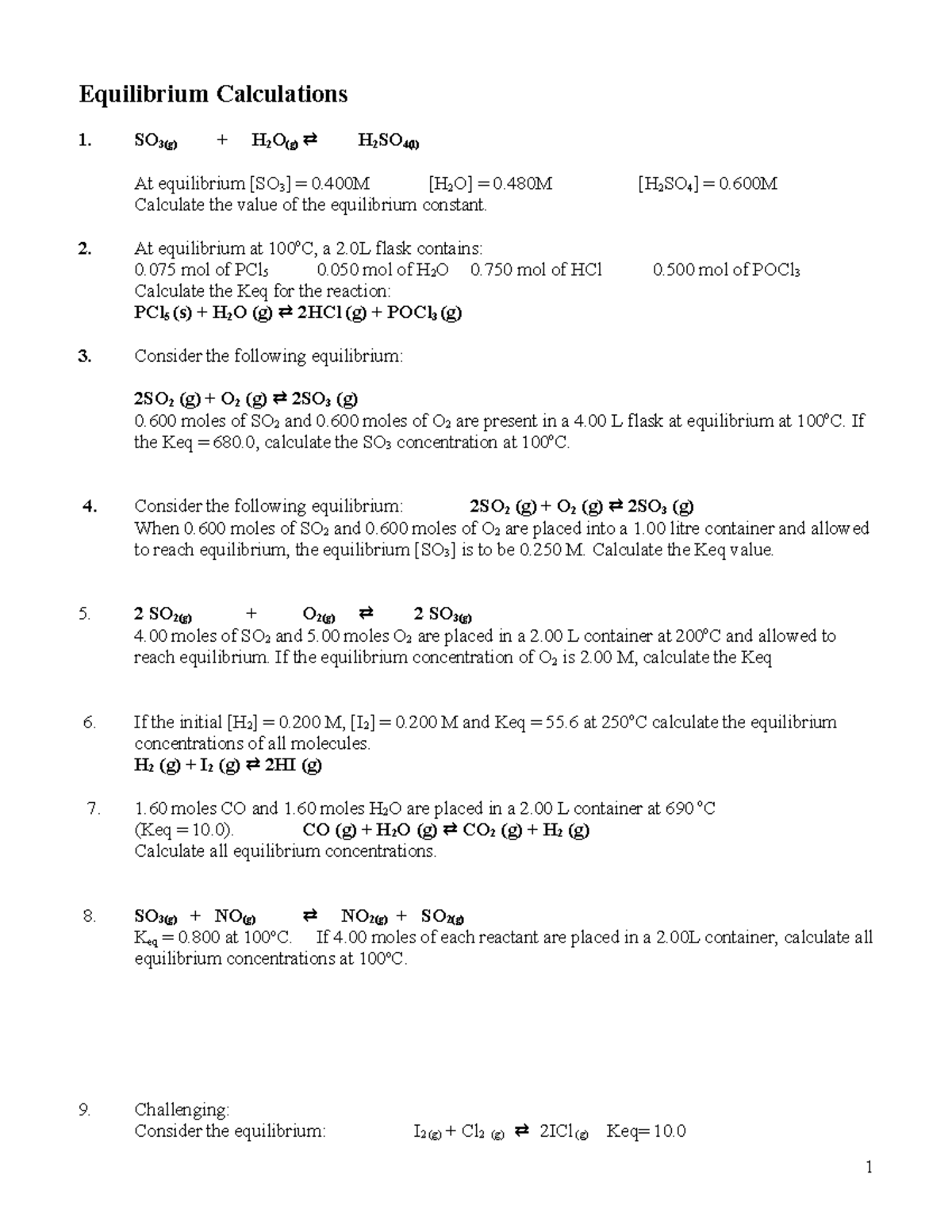 General Equilibrium Practice Questions (CHEM 101) - Studocu
