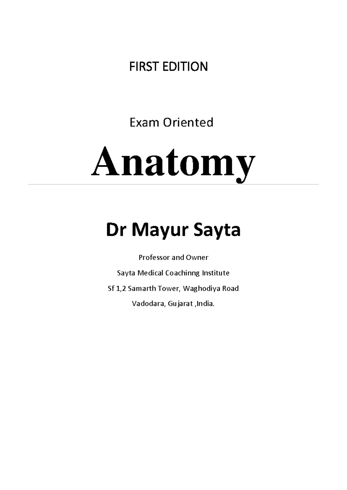 ANAT SN - Exam-Oriented Anatomy Short Notes for University Exams - Studocu