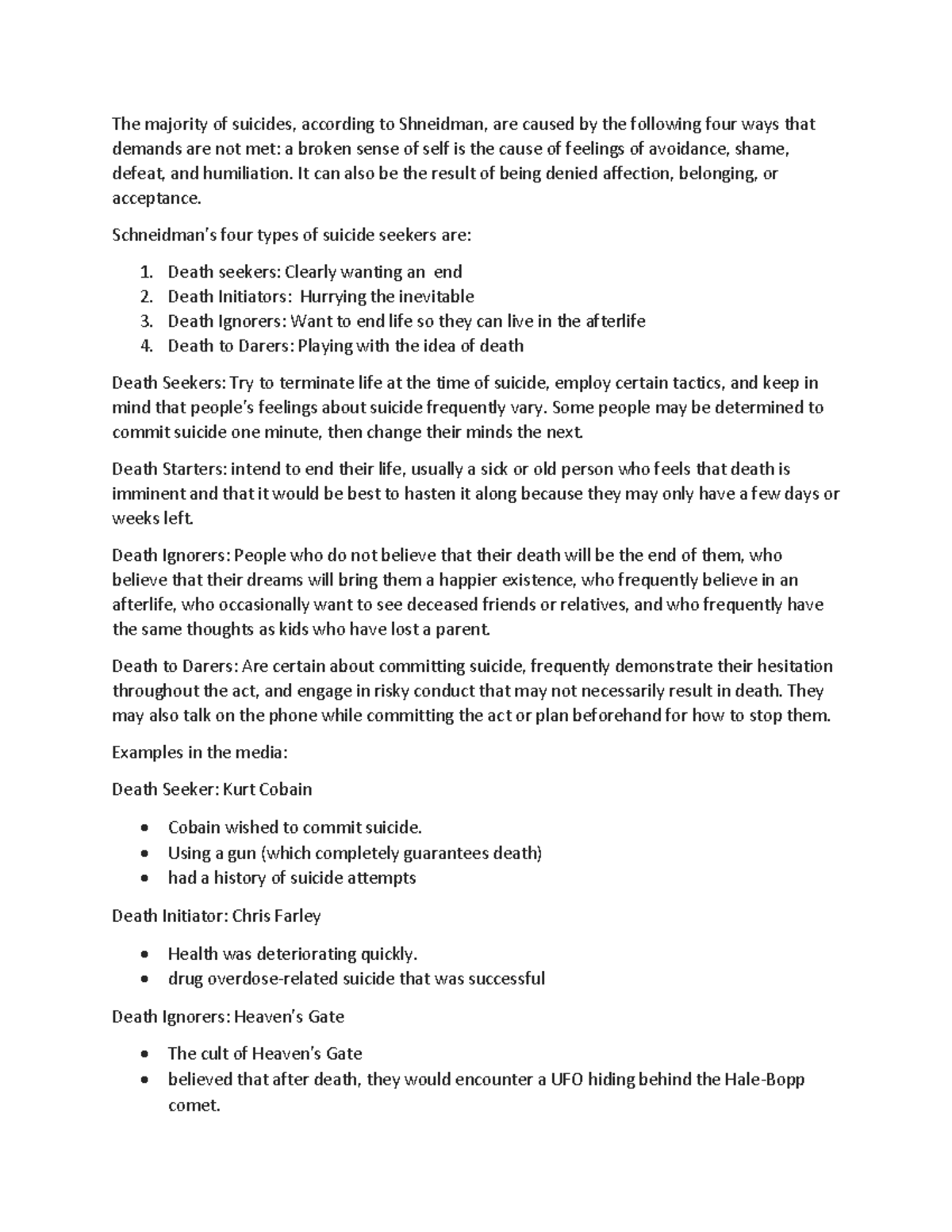 Shneidman's Four Types of Suicide Seekers: An Analysis and Examples ...