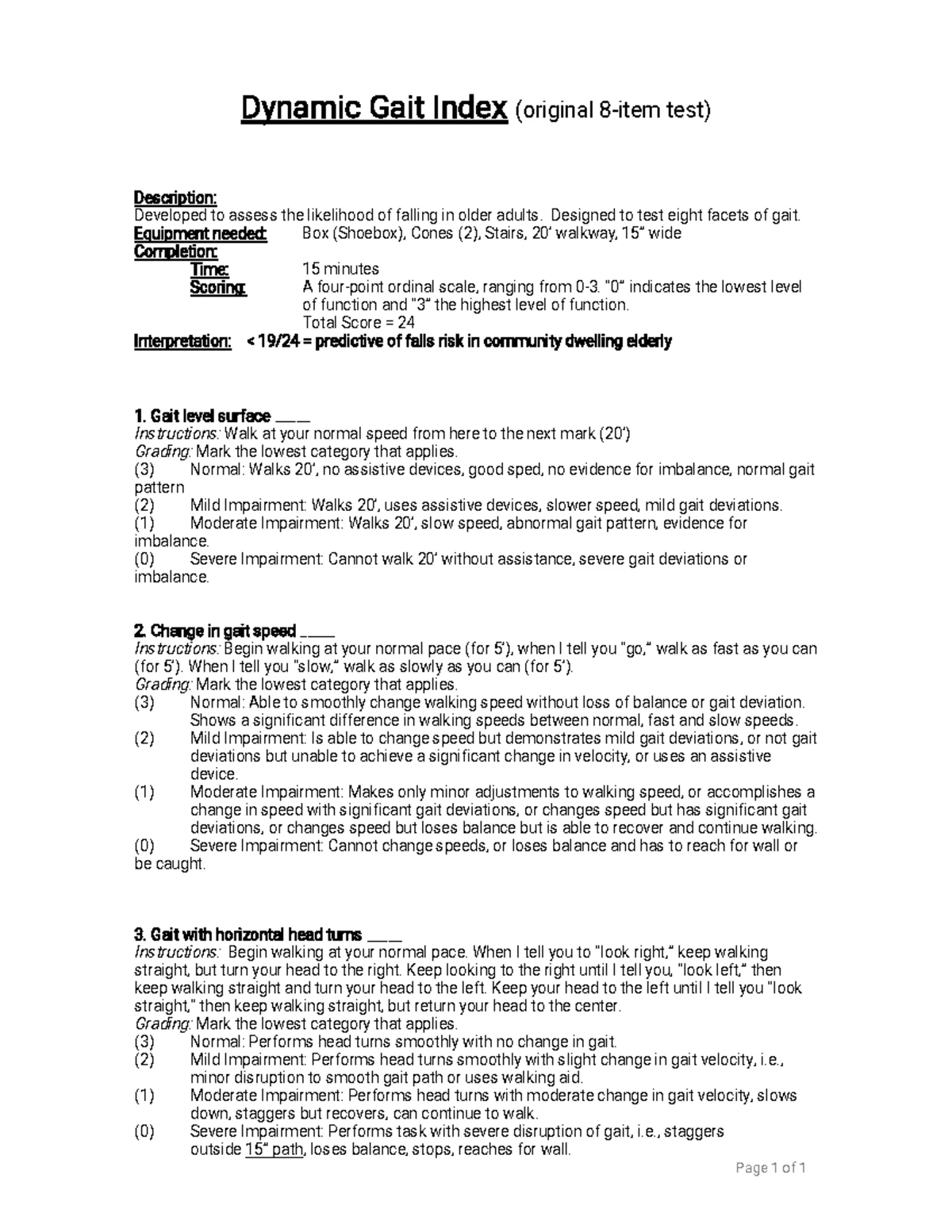 Function in Sitting Test (FIST) Score Sheet & Results Analysis - Studocu