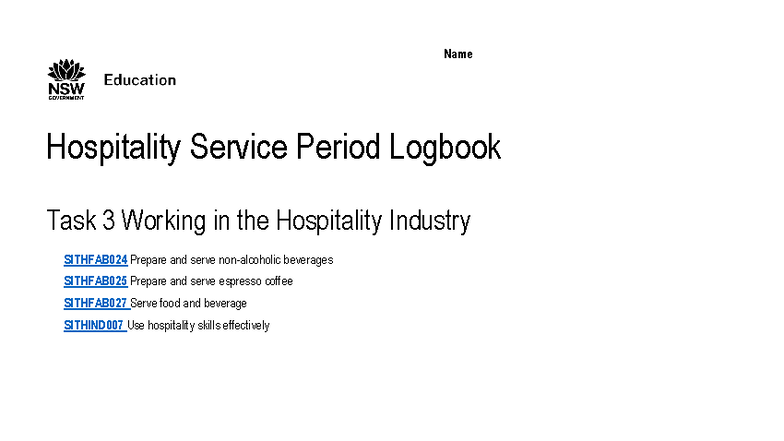 SITHFAB024/025/027 Hospitality Service Period Logbook 2023 - Studocu