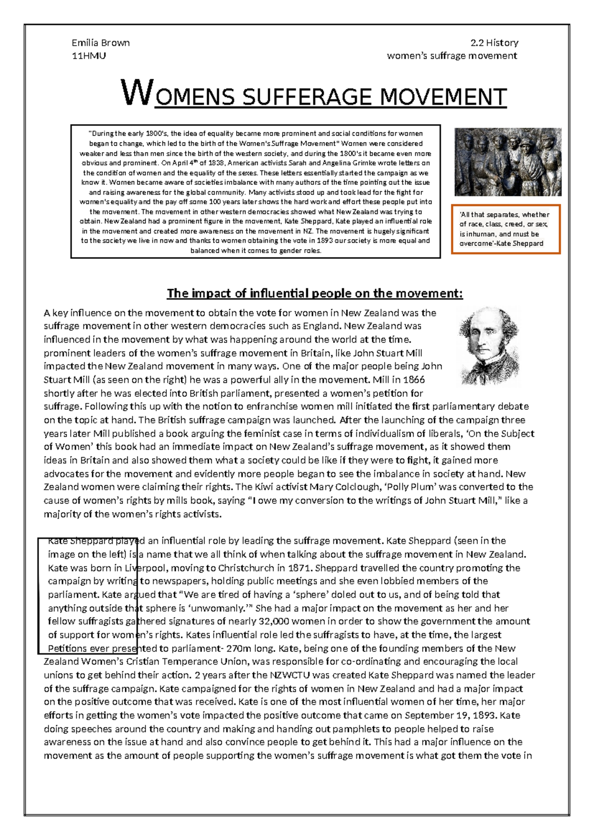 2.2 womens suffrage movement - 11HMU women’s suffrage movement WOMENS ...