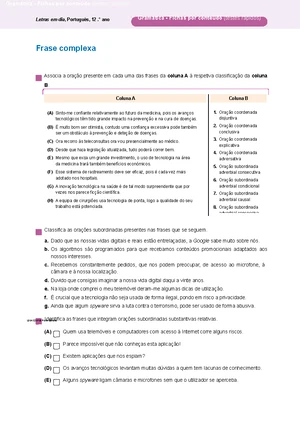 Frase complexa - Ficha de orações coordenadas e subordinadas - Frase ...